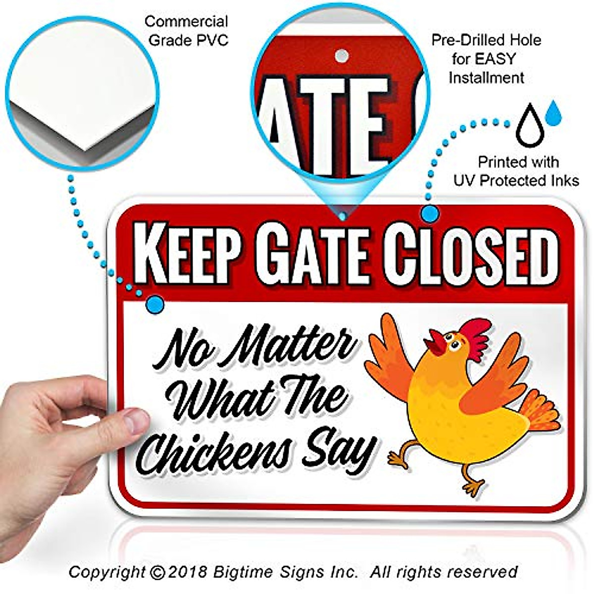 Bigtime Signs Keep Gate Closed - No Matter What The Chicken Say | PVC Chicken Decor 9x12''-Christmas Chicken Yard Decorations Chicken Coop Accessories-Chicken Gifts for Chicken Lovers