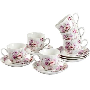 GuangYang （Tiny Size）Fine Porcelain Mini Espresso Turkish Cups and Saucers Set, 2 Ounces or 80cc,in Gift Box