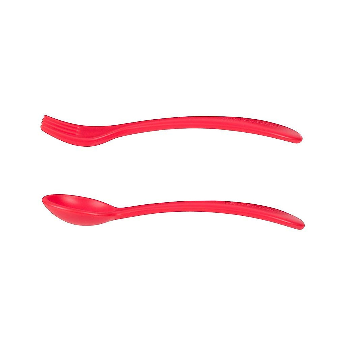 Lollaland 5 Piece Plastic Toddler Silverware Spoon and Fork Utensil Set - Reusable Toddler Cutlery with Hygienic Travel Pouch (Red) - 1 Set