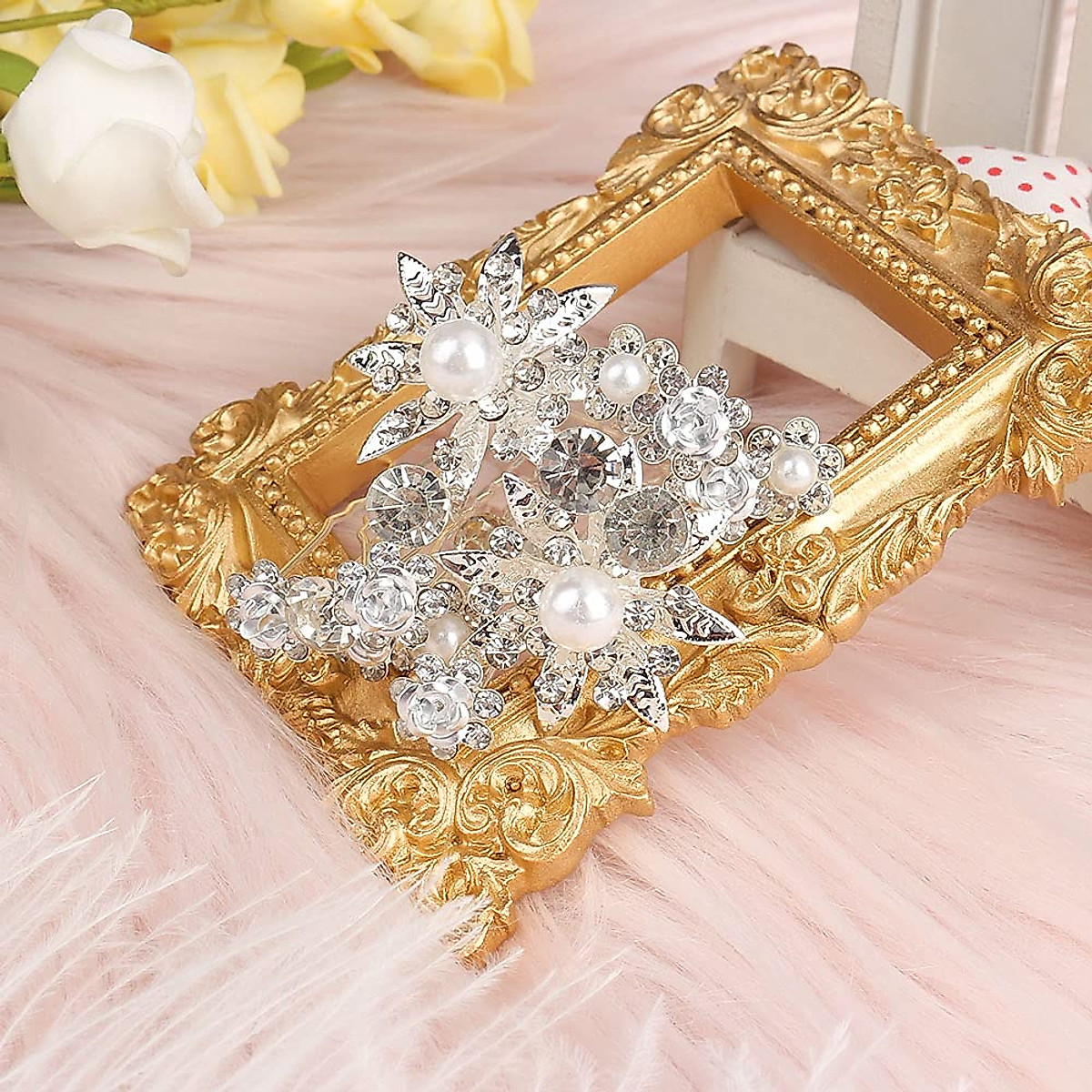 40 Pieces Bridal Hair Pins, Clips and Barrettes with Crystal Pearl Flowers, Women's Proms Hair Jewelry Accessories, Gift Stocking Stuffers for Girls