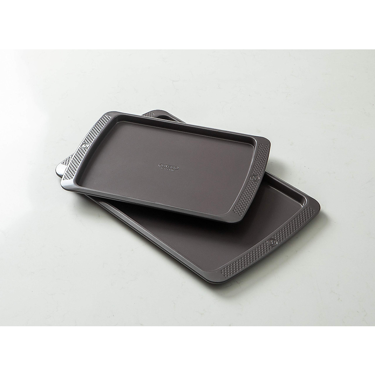 SAVEUR SELECTS Set of 2 Rimmed Baking Sheets, 11-Inch by 17-Inch and 9-Inch by 13-Inch, Non-stick, Warp-resistant Carbon Steel, Dishwasher Safe, Artisan Bakeware Series