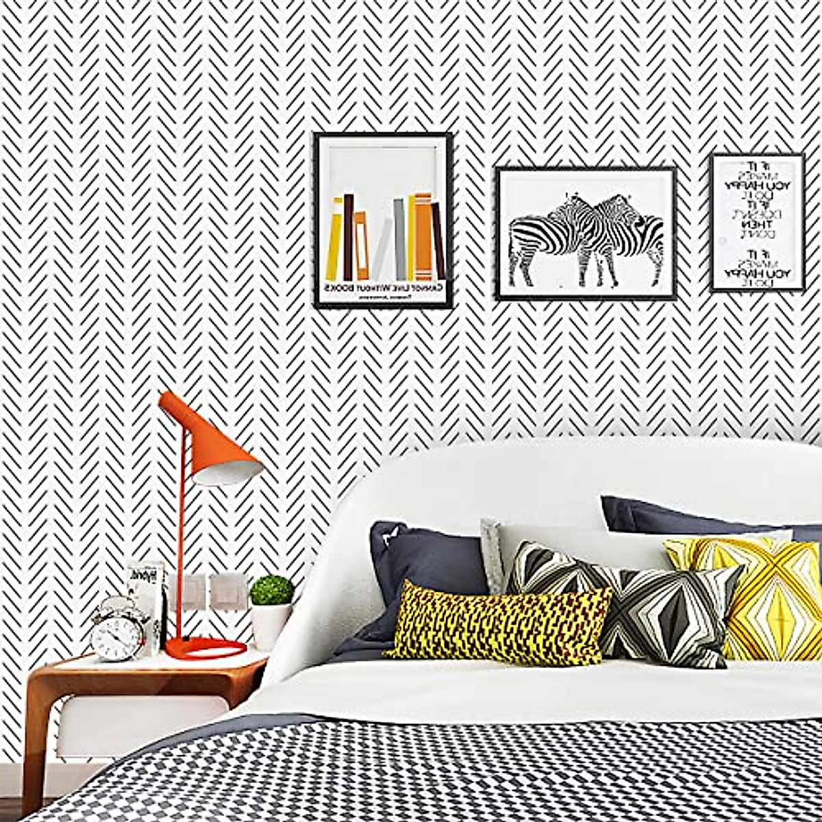 Orainege Black and White Peel and Stick Wallpaper Herringbone Contact Paper for Bathroom 17.7inch x 118.1inch Black Chevron Removable Wall Paper Peel and Stick Modern Geometric Self Adhesive Wallpaper