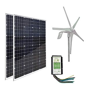 AUECOOR 640W Solar Wind Kit Hybrid System: 2pcs 120W Mono Solar Panels + 400W Wind Turbine Generator + Hybrid Controller for RV, Camping, Boat, Caravans, 12V/24V Battery Charging