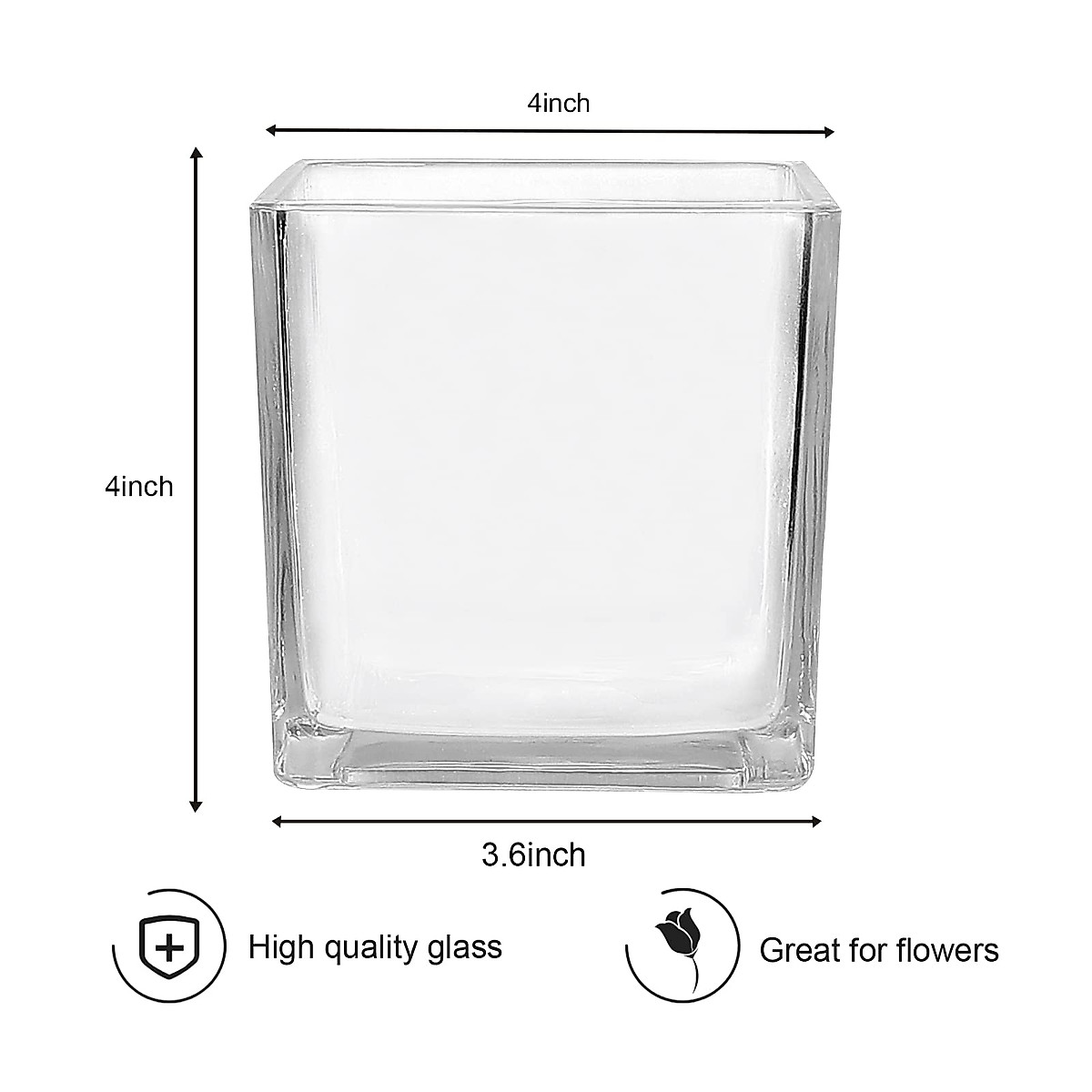 6 Pack Clear Square Glass Vases, Planter Terrarium Flowers Vase Candle Holder for Home,Garden, Wedding Centerpiece Decorations and Formal Dinners (Width 4", Height 4")