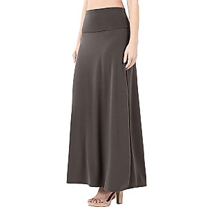 ShezPretty Women's Premium Fold Over High Waist Long Floor Length Maxi Skirt (Medium, ASH Charcoal)