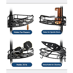 EUHOME Shower Caddy Tension Pole, Corner Shower Caddy Tension Rod 4 Adjustable Shelves Standing Shower Caddy for Bathroom Organizers Storage, Black