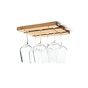 Fox Run Mounted Under-Cabinet Wooden Wine Glass Holder Rack, 11 x 7 x 0.75 inches, Brown