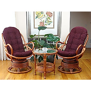 Lounge Swivel Rocking Rattan Wicker Java Chair w/Red Cushion, Colonial Color