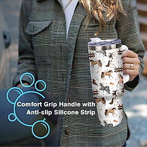 puhnhsv 30 oz Horse Tumbler With Handle and Straw, 30oz Insulated Stainless Horse Tumbler Coffee Travel Mugs Cup Water Bottle Horse Lovers Gifts for Women Girls