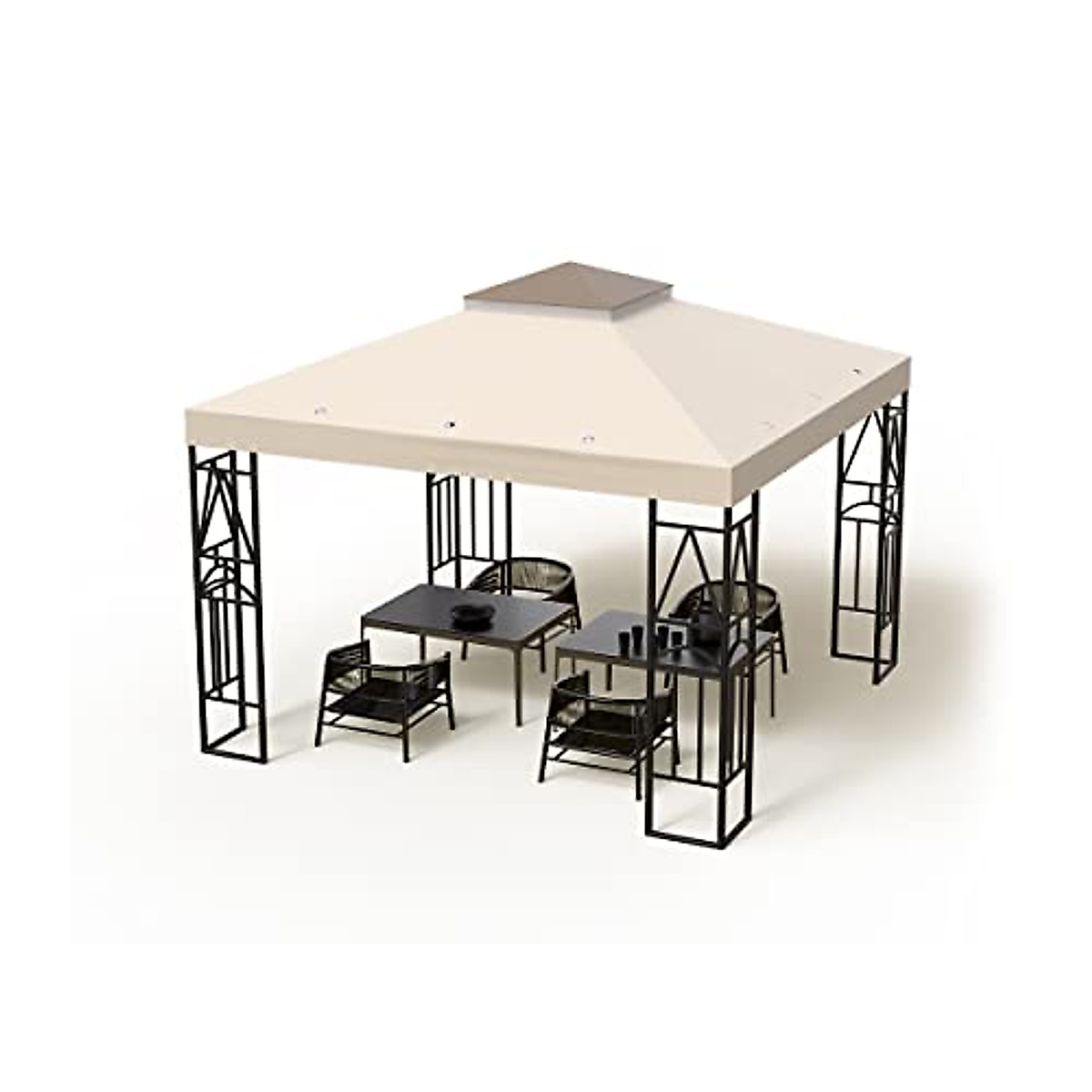 DesiDear 10x10 Canopy Replacement Top Canopy Cover Replacement 10x10 FT Double Tiered Gazebo Covers for Yard Patio Garden Canopy Sunshade (BeigeBrown)