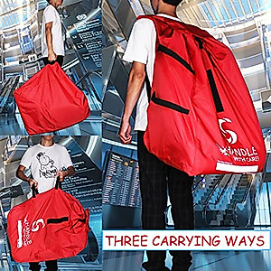 SLYNNAR Car Seat Travel Bag for Airplane - Waterproof Padded Backpack Straps Fits Convertible Car Seats, Infant carriers & Booster Seats, Red