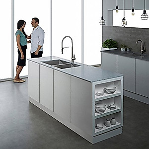 KRAUS Pax 31 1/2-inch 16 Gauge Undermount 50/50 Double Bowl Stainless Steel Kitchen Sink, KHU322