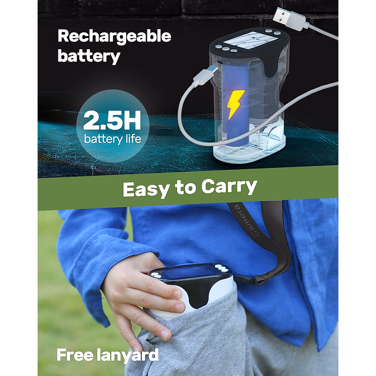 HOLYFUN Handheld Microscope Kit for Kids, Catch Video & Photo, Portable Rechargeable 1000X HD Microscopes Camera Toys, Outdoor Indoor Student Beginner Educational Science Gift for Children Age 6+