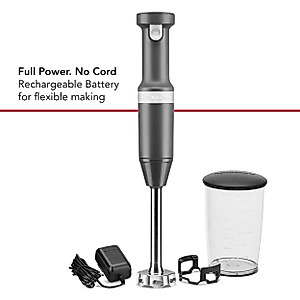 KitchenAid Cordless Variable Speed Hand Blender with Chopper and Whisk Attachment - KHBBV83, Matte Charcoal Grey