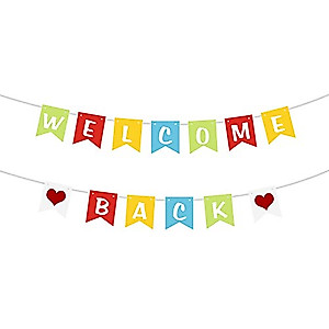 INNORU Colorful Welcome Back Banner - New House - Classroom Welcome Party Swallowtail Bunting Flag - Homecoing Returning - Back Home Retirement Party Bunting Decorations Photo Prop