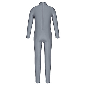 JEATHA Kids Girls Classic Long Sleeves Full Body Gymnastics Exercise Unitard Sports Leotard Bodysuit Costumes Dark Gray 13-14