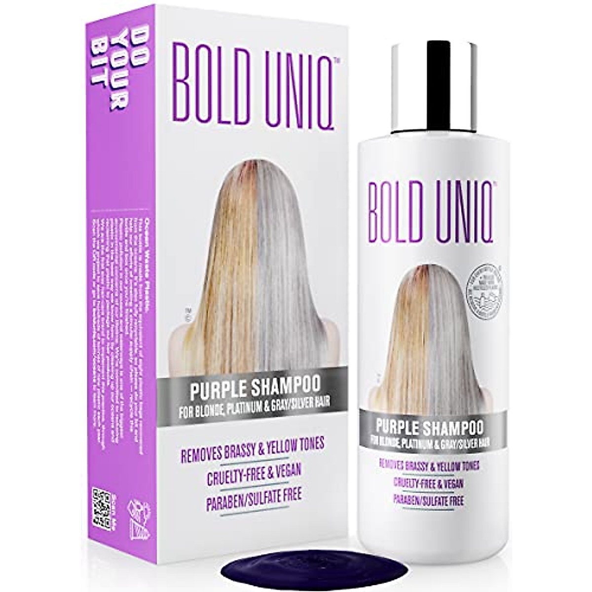 Purple Shampoo for Blonde Hair - Blonde Toner Eliminates Brassy Yellow Tones for Bleached, Platinum, Bleached, Gray, Ash, Silver & Blonde Hair - Paraben & Sulfate-Free, Cruelty-Free & Vegan - 8 Fl Oz