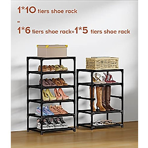 VTRIN Narrow Shoe Rack with Covers 10 Tiers Tall Shoe Rack for Closet Entryway Sturdy Shoe Rack Organizer Holds 20-22 Pairs Free Standing Shoe Storage Cabinet with Dustproof Cover Shoe Shelf