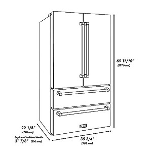 Z Line Kitchen and Bath ZLINE 36" 22.5 cu. ft Freestanding French Door Refrigerator with Ice Maker in Fingerprint Resistant Stainless Steel (RFM-36)