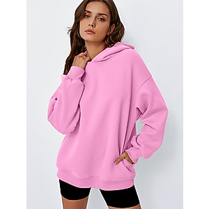Trendy Queen Womens Oversized Hoodies Fleece Hooded Sweatshirts Casual Pullover Fall Winter Outfits Long Sleeve Tops 2025 Pink M
