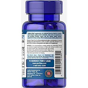Zinc for Acne by Puritan's Pride a Mineral for Immune Sytem Health 100 Tablets