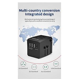 Universal Travel Adapter Worldwide International Plug Converter 30W 6A Pd 20W Type c QC3.0 USB 3A+1C All in One Multiple AC 8A sockets Outlet USA EU UK AUS FCC Listed