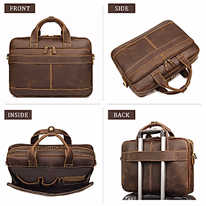 Augus Leather Messenger Bag for Men Vintage Travel Backpack 15.6 inch laptop Briefcase Shoulder Bags With YKK Metal Zipper