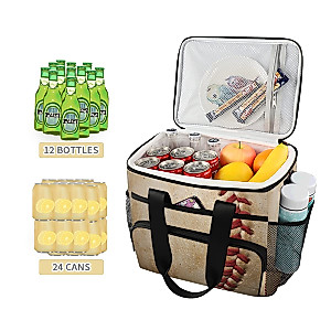 AUUXVA Cooler Bag Large Camping Cooler Tote Vintage Sport Ball Baseball Lunch Cooler Bag Insulated Waterproof Lunch Box for Picnic Beach Travel, Reusable Leakproof