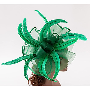 ORIDOOR Sinamay Fascinator Flower Feathers Pillbox Hat Headband Hair Clips for Derby Cocktail Wedding Tea Party A Green,One Size