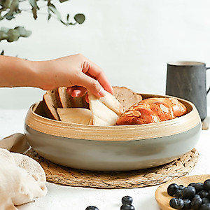 Kiwi Homie 11.81" Spun Bamboo Fruit Bowl, Bamboo Salad Bowl, Modern Large Serving Bowl, Decorative Bowl for Kitchen, Party, BBQs, Natural Handicrafted Bamboo Bowl (Grey)