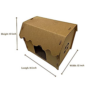 SVY Cozy Cat House with Scratcher Pad, Made of Corrugated Cardboard, Ideal for Cats & Kittens & Small Dogs & Small Animals. (Castle)
