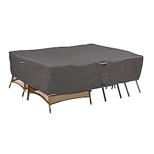 Classic Accessories 55-908-055101-EC Ravenna Water-Resistant 140 Inch General Purpose Patio Furniture Cover,Dark Taupe/Mushroom/Espresso,140" x 70", Patio Furniture Covers