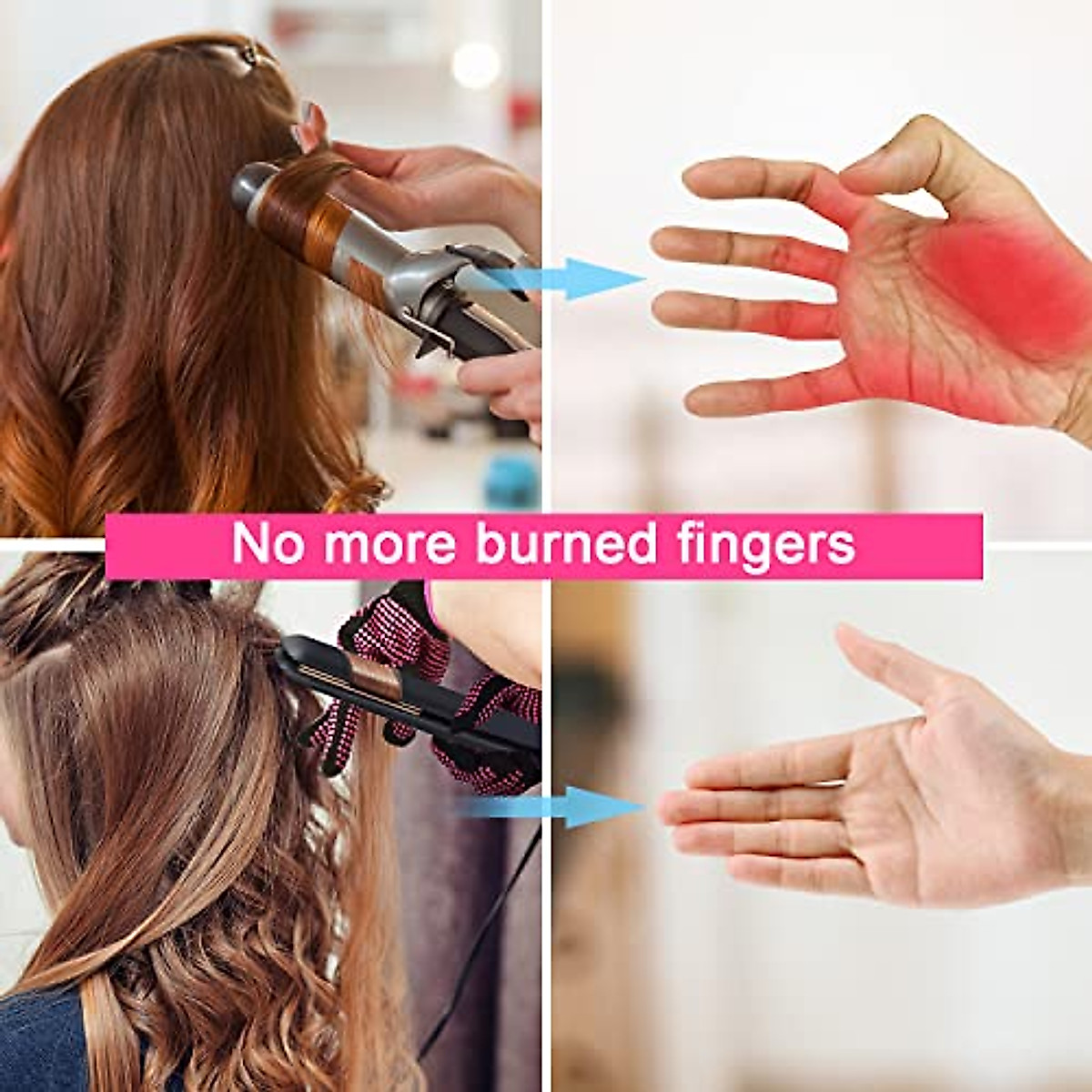ARRITZ 2Pcs Heat Gloves for Hair Styling, Professional Curling Iron Gloves with Heat Resistant Silicone Mat Pouch, 6pcs Hair Clips, 2pcs Combs