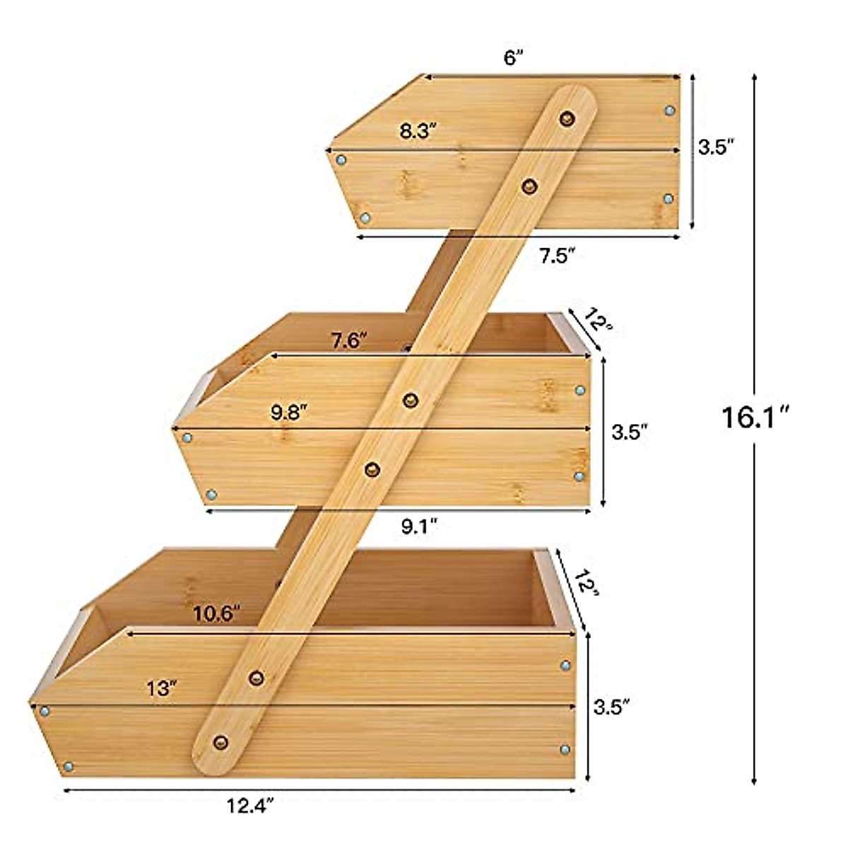 Large 3 Tier Bamboo Fruit Basket Stand for Kitchen Countertop – Fruit Holder – Perfect for Bread, Vegetables, Produce, Home Storage and Display