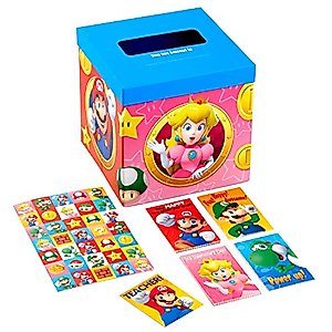 Hallmark Valentines Day Cards for Kids and Mailbox for Classroom Exchange, Super Mario Bros (1 Box, 32 Valentine Cards, 35 Stickers, 1 Teacher Card)