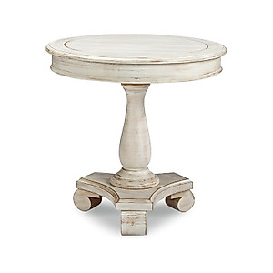 Signature Design by Ashley Mirimyn Cottage Vintage Hand-Finished Round Accent Table, Distressed White Finish