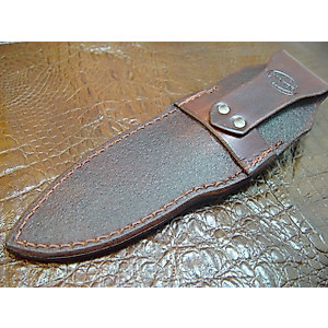 by Carl Thomas Jr. Custom Leather Knife Sheath That Fits a Buck 692 Vanguard or Zipper. Tooled and Dyed Dark Brown.