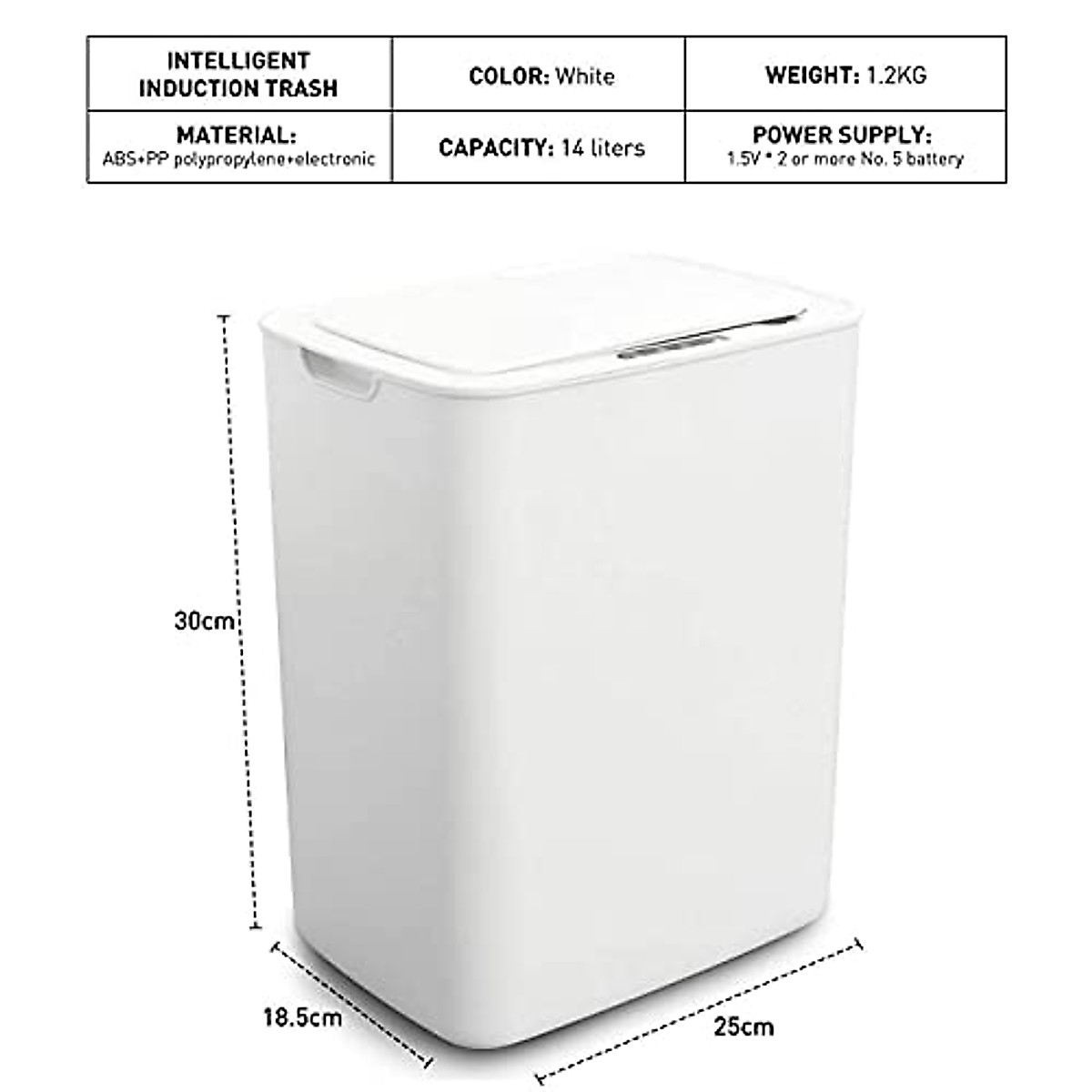 AIOMEST Inductive Trash Can, Touchless Infrared Garbage Bin Automatic Waste Basket Touch Free for Kitchen Home Office Bedroom 3.7 Gallon (14L)
