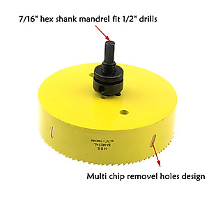 Antrader Heavy Duty 162mm/ 6-3/8" Bi-Metal Hole Saw, 38mm Depth High Speed Steel Wood Hole Cutter Bit with 1/2" Hex Shank Arbor for Cutting Wood, Soft Metal, Drywall, Plastic, Fiberboard