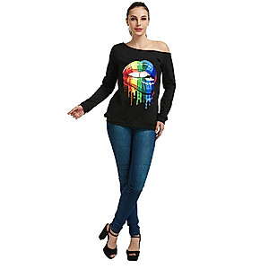 MAGICMK 80s Outfit for Women,Off Shoulder Long Sleeve,80s Outfit Sweatshirt Slouchy Printed Neon Long Tunics Top for Party (4XL)