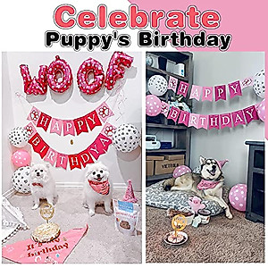 Dog Birthday Party Supplies - Dog Girl Birthday Bandanas Set with Dog Birthday Hat, Scarf, Birthday Banner, Balloons and Bowtie. Puppy Dog Pals Birthday Party Decorations.