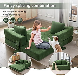 Modern Minimalist Sofa, Folding Sofa Bed, Convertible Sofa Floor Sofa Bed Lazy Sofa, Removable Back, Suitable for Living Room Bedroom Apartment Small Space (Green)