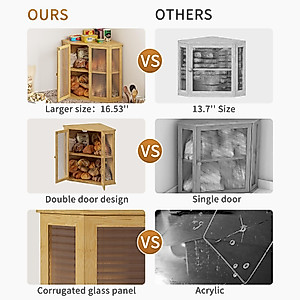 WouZglk Extra Large Corner Bread Box for Kitchen Countertop, 16.5 inch Bamboo Double Layer Bread Storage with Glass Wavy Door Panel, Eco-Friendly and Stylish Design