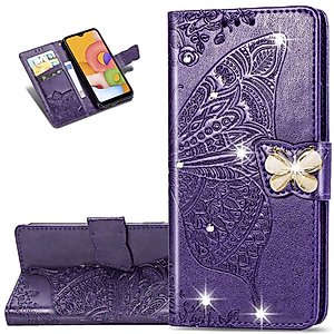 LEMAXELERS Samsung Galaxy Z Fold 2 5G Case Bling Diamond Butterfly Embossed Wallet Flip PU Leather Magnetic Card Slots with Stand Cover for Samsung Galaxy Z Fold 2 5G Diamond Butterfly Purple SD