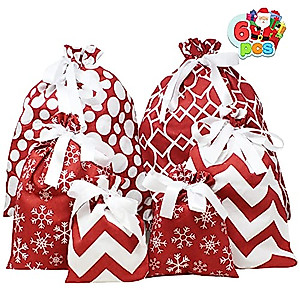 6 PCs Fabric Gift Bags Red Elegant Color with 3 Sizes for Each Season, Holiday Gift Giving, Holiday Presents Décor, Giant Gifts Decorations.