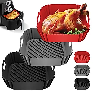 IJIAMY 3 Pack Air Fryer Silicone Liners, 8 inch Silicone Air Fryer Liners Pot, Heat Resistant Easy Cleaning Silicone Air Fryer Basket, Replacement of Air Fryer Liners Paper for 5 Qt Air Fryer Oven