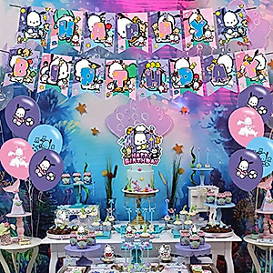 Pochacco Birthday Party Decorations,Pochacco Theme Party Supplies for Kids Adults with Happy Birthday Banner Cake Topper Cupcake Toppers Balloons