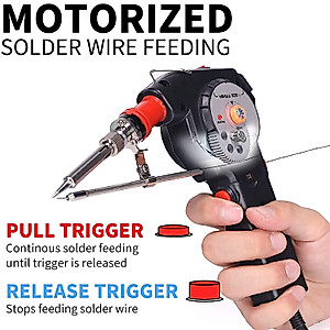 YIHUA 929D-I Motorized Automatic Feed Soldering Gun with Variable Precise Temp (392-842°F), On-off Switch, Temp Adjustment Dial for Single-Handed soldering work, Wire Splicing, Wire-to-switch