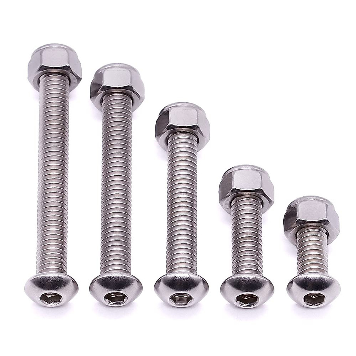 3/8-16 x 3 (10 Sets) Stainless Steel Button Head Socket Cap Screws with Hex Locknuts with Nylon Insert, Stainless Steel 304 (18-8), Full Thread, Allen Hex Drive