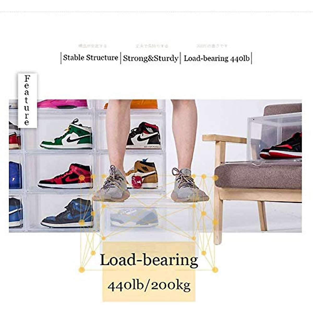 Shoe Boxes Clear Plastic Stackable, S-JIANG Sneaker Storage Box Display Boxes, Storage Bins Shoe Container Organizer for Entryway Closets (3 Pack)